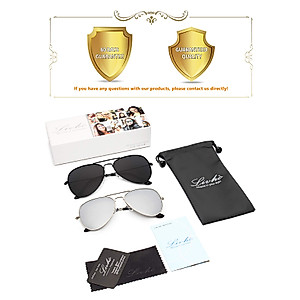 livho Sunglasses for Men Women Aviator Polarized Metal Mirror UV 400 Lens Protection (Silver & Black)