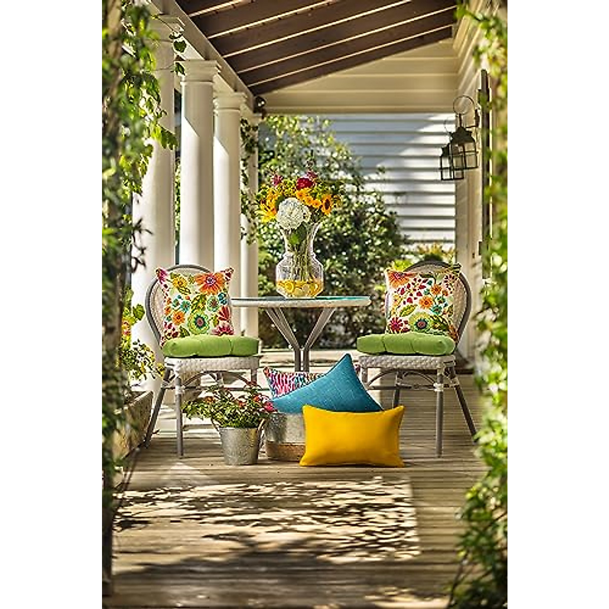 Pillow Perfect Bright Floral Indoor/Outdoor Sofa Setee Bench Swing Cushion with Ties Weather, and Fade Resistant, 18" x 45", Blue/Purple Gregoire