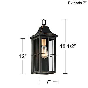 John Timberland Sunderland Traditional Outdoor Wall Light Fixture Black Warm Gold 18 1/2" Clear Glass Panels for Exterior House Porch Patio Outside Deck Garage Yard Front Door Garden Home
