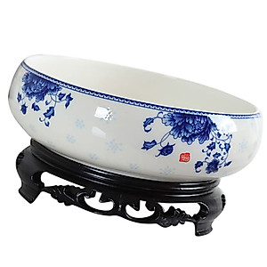 Happyyami House Plants Indoors Live Blue and White Floral Planter Flower Pot with Stand Orchid Pots Bonsai Holder Flower Bowl Garden Decorations for Garden Landscape Office House Plants
