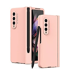 EAXER for Samsung Galaxy Z Fold 3 PC Case with Ultra-Thin Pen Slot, Hard PC Back Anti-Slip with Built-in Screen Protector Durable Slim Full Body Protective Case for Z Fold 3 5G Pink