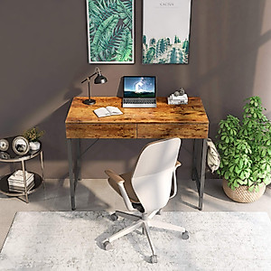 CubiCubi Computer Desk with 2 Storage Drawers, 40 inch Home Office Writing Desk, Study Table for Small Space, Rustic