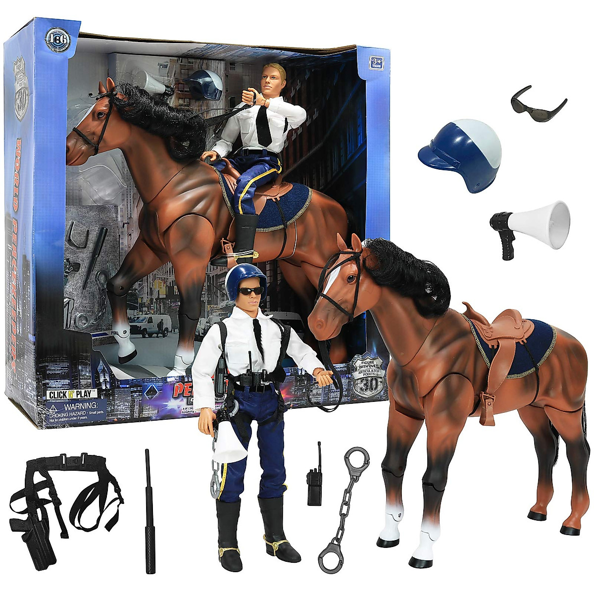 Click N' Play Police on Horse 12" Action Figure Play Set with Accessories