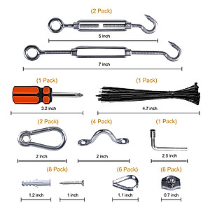 Brightown String Lights Hanging Kit for Outdoor, Includes 100Ft Stainless Steel(304) Suspension Rope Cable in Black Vinyl-Coated, Turnbuckle, Thimble, Hooks. Heavy Duty and Easy to Install