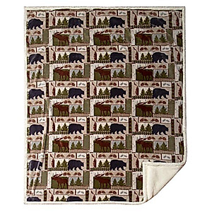 Carstens Vintage Lodge Rustic Cabin Sherpa Throw Blanket 54" x 68", White