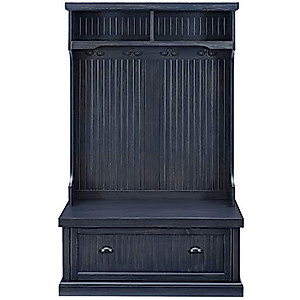Crosley Furniture Seaside Hall Tree, Entryway Bench with Coat Rack and Shoe Cabinet, Distressed Navy