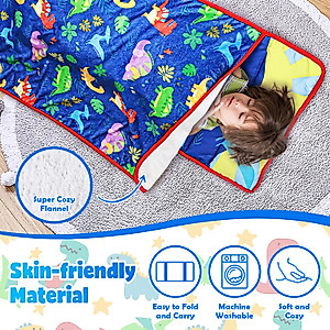 TANOSHII Kids Nap Mat Set 53”x21” – Includes Pillow and Fleece Blanket – Daycare and Preschool Must Haves for Toddlers – Dinosaur Pattern
