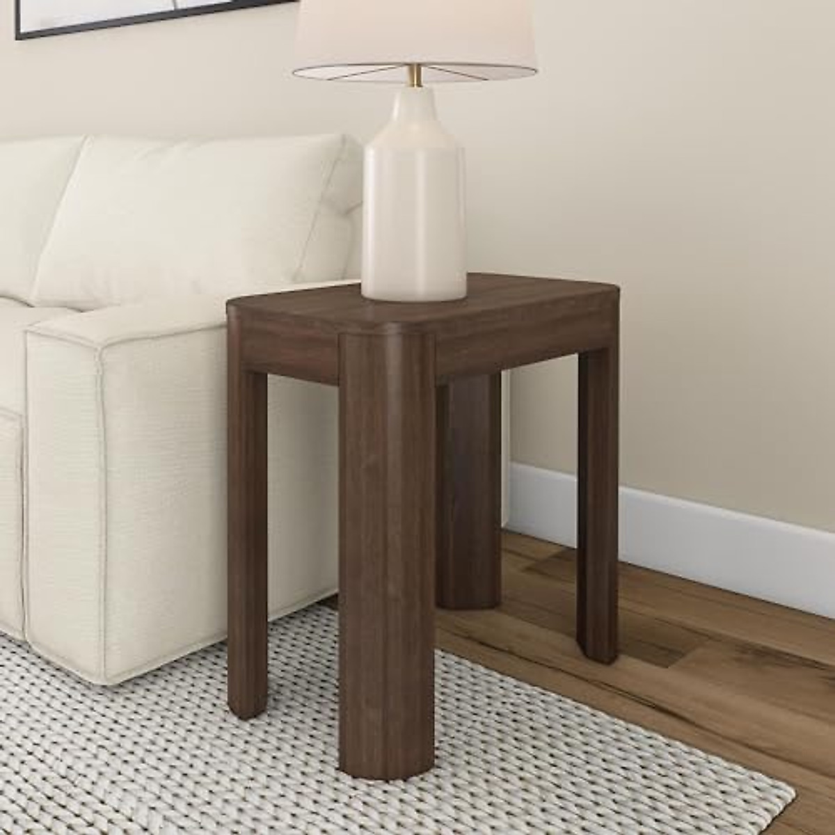 Plank+Beam Modern Rounded Rectangular Side Table, Solid Wood End Table for Living Room, 25in, Walnut