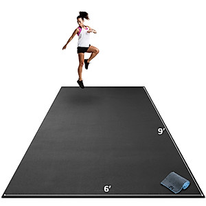 Gorilla Mats Premium Extra Large Exercise Mat – 9' x 6' x 1/4" Ultra Durable, Non-Slip, Workout Mat for Instant Home Gym Flooring – Works Great on Any Floor Type or Carpet – Use With or Without Shoes