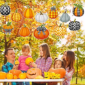 54 Pcs Fall Party Decorations, Thanksgiving Hanging Swirls Decorations, Pumpkin Maple Cutouts Hanging Swirls Ceiling Decorations for Autumn Harvest Party Supplies(Pumpkin)