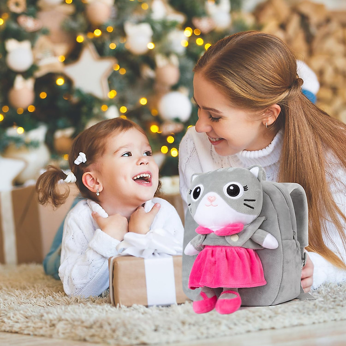 Kids Toddler Backpack Baby Girl Backpack with Stuffed Bunny Mini Plush Toys for Toddler Girls Gifts 2 3 4 5 6 Years Old Easter Gift Little Doll Stuffed Animal Rabbit Plushie Schoolbag Rose Red 9.8''