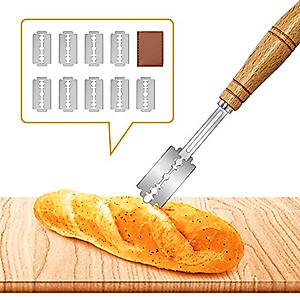 PPNZQAUT Premium Lame Bread Tool for Bakers, Handcrafted Bread Scoring Knife Lame with 10 Replaceable Blades, Homemade Pizza, Cake or Bread Lame Cutter Dough Scoring Tool with Leather Protective Cover