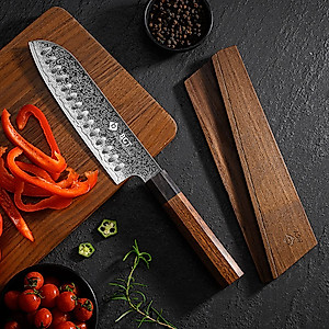 BGT 7 inch Santoku Knife, Japanese Sharp Chef Knife, Japanese VG10 67 layer Damascus Steel Kitchen Knife with Ebony Wood Handle and Gift Box