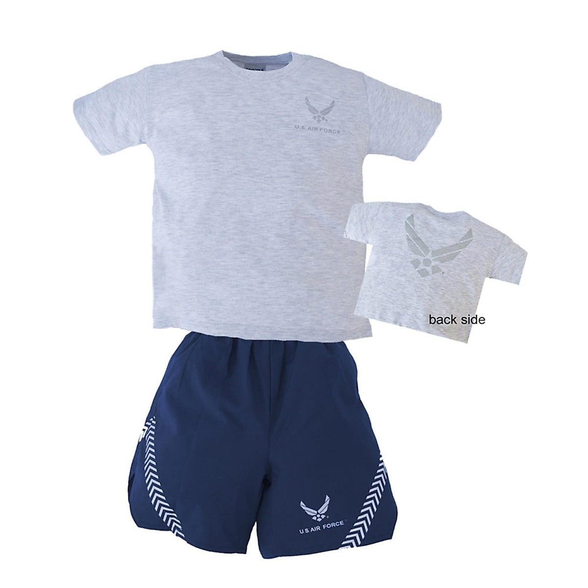 Trooper Clothing Kids Air Force PT 2 Piece Shirt/Shorts Set,Small, Grey and Blue, Small 301:301-S
