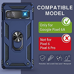 Google Pixel 6A 2022 Military-Grade Shockproof Case with Screen Protector, 16ft Drop Tested, Magnetic Kickstand & Car Mount - Blue