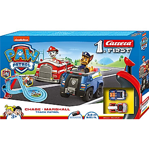 Carrera First Paw Patrol - Slot Car Race Track - Includes 2 Cars: Chase and Marshall - Battery-Powered Beginner Racing Set for Kids Ages 3 Years and Up-Multicolor