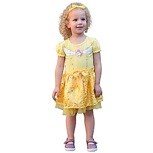Disney Princess Belle Toddler Girls Dress and Mesh Headband 4T Yellow