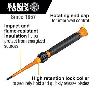 Klein Tools 32584INSR Precision 8-in-1 Screwdriver Set with Case, 1000V Rated Insulated Set with Phillips, Slotted and Tamperproof TORX Bits