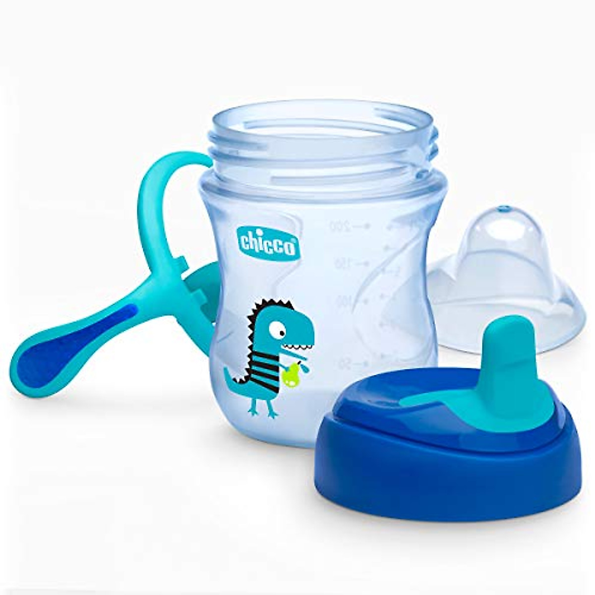 Chicco Semi-Soft Spout Spill Free Baby Trainer Sippy Cup, 6 Months, Blue/Teal, 7 Ounce (Pack of 2)