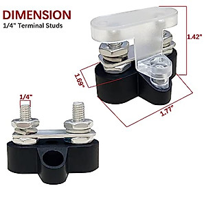 Heart Horse Battery Bus Bar Power Terminal Stud Junction Block 2 Post Power Distribution Block Terminal Block with Cover 150 Amp Rating 12V 48V for Automotive Boat Truck RV (1/4'')