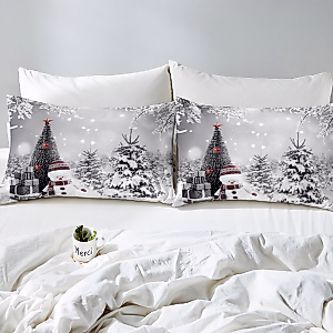 Erosebridal Snowman Bedding Set 3 Piece Happy New Year Xmas Duvet Cover Winter Themed Comforter Cover Merry Christmas Themed Bedspread Cover for Girls Boys Kids Christmas Eve Bedding Queen Size