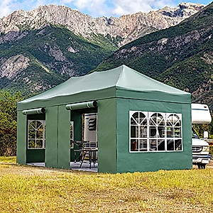 JOINATRE S-69 10'x20' Heavy Duty Pop Up Canopy Tent, Commercial Instant Canopy with Sidewalls, Outdoor Canopy Tent with 4 Sand Bags & Roller Bag, Waterproof Tent for Patio, Backyard, Garden, Green