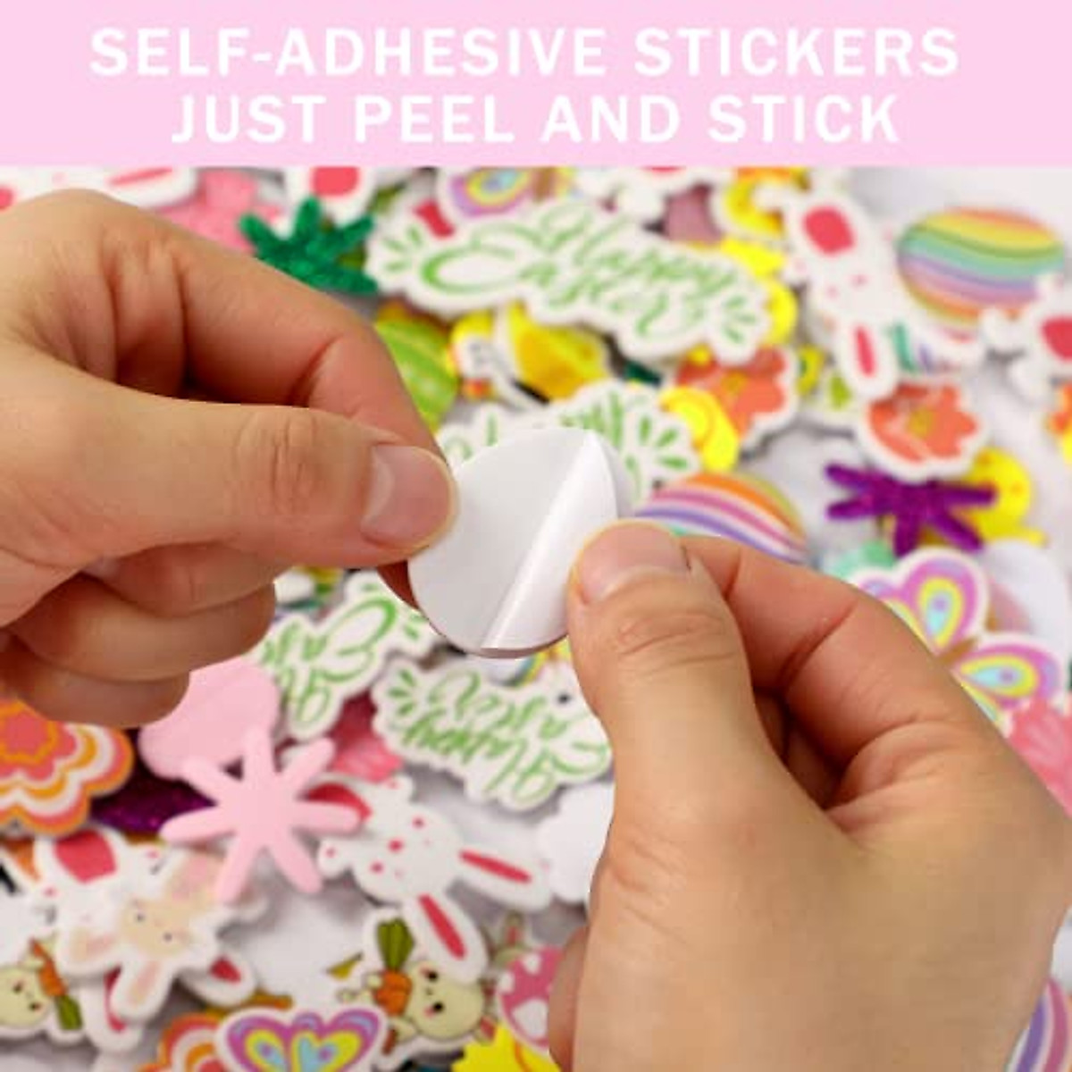 JULBEAR Bulk Easter Foam Stickers, 900Pcs Spring Decorative Glitter Self Adhesive Egg Bunny Chick Flower Butterfly Foam Shapes Stickers for Arts Crafts Cards Easter Home Party Decorations Supplies