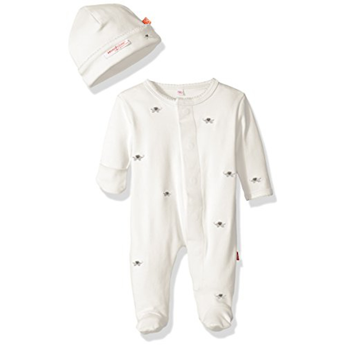 Magnificent Baby Unisex Baby Magnetic Embroidered and Hat Set Footie, Cream Elephant, 3 Months US