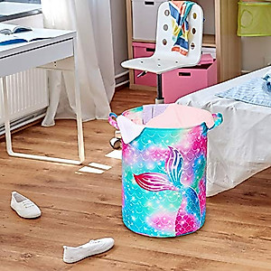 Beinou Mermaid Laundry Hamper 43.3L Waterproof Storage Basket Collapsible Toy Basket Canvas Organizer Basket with Handles for Kids Bedroom Baby Nursery Clothes