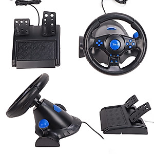 Racing Steering Wheel Driving Wheel, Gaming Steering Wheel 180 Degree Rotation with Floor Pedals for PC