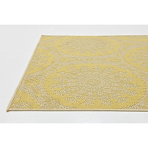 Unique Loom Outdoor Botanical Collection Area Rug - Medallion (4' 1" x 6' 1" Rectangle, Yellow/ Beige)