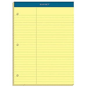TOPS 63394 Double Docket Pad, Extra Stiff Back, 8 1/2 x 11 3/4, Canary, 100 Sheets