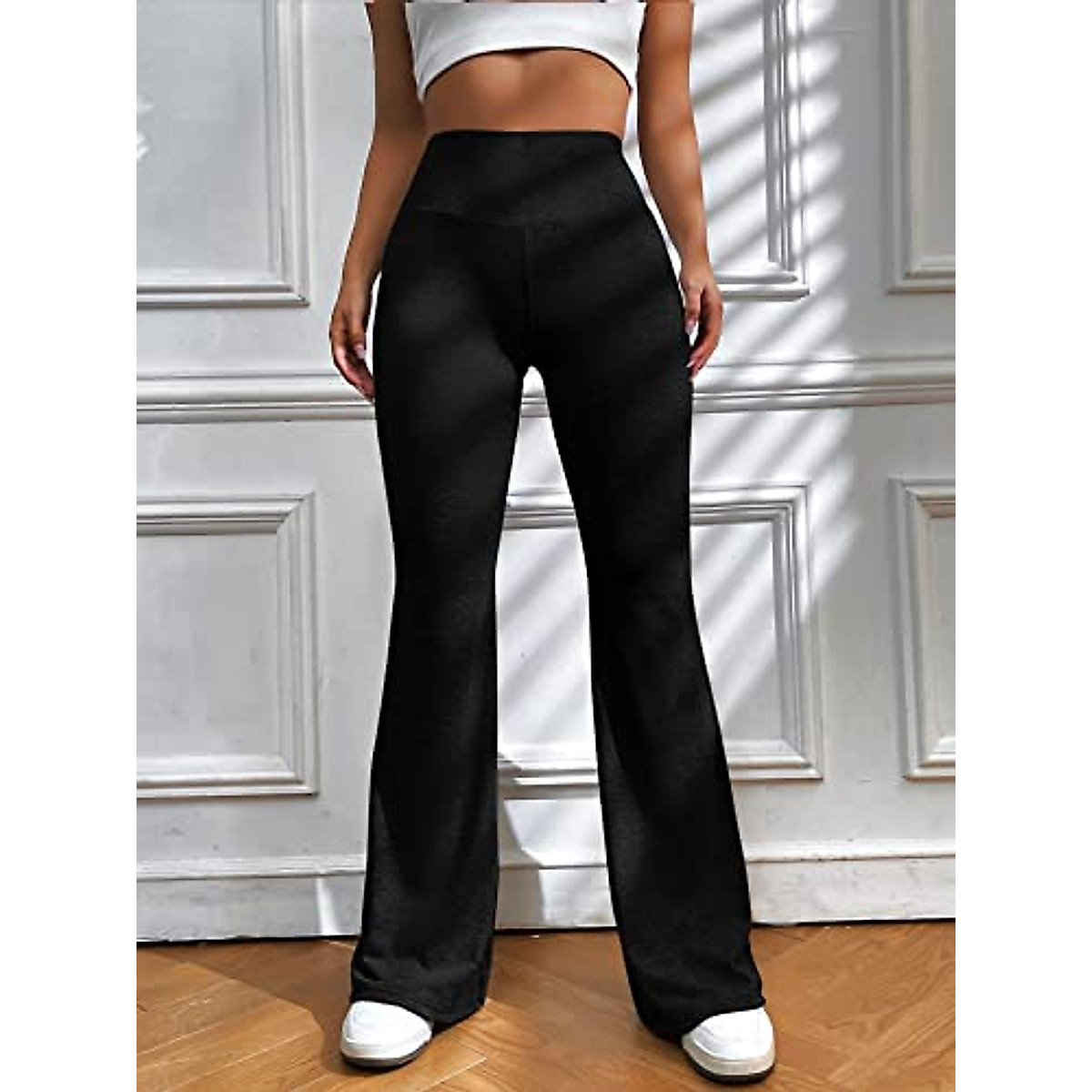 SOLY HUX Women's High Waisted Flare Leggings Sweatpants Bell Bottoms Bootcut Yoga Pants Plain Solid Black S