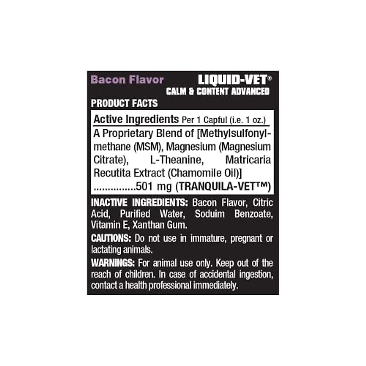 Liquid-Vet by Reliant Health Brands K9 Calm & Content Advanced Formula, 32oz, Bacon