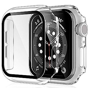2 Pack HATOSHI for Apple Watch Case 40mm Series SE, 6, 5, 4 with Built-in Tempered Glass Screen Protector, Ultra-Thin All Around Protective Glass Screen Cover for iWatch 40mm, Clear