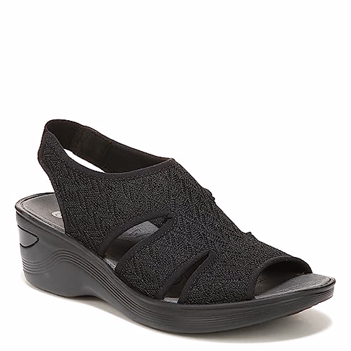 BZees Womens Daytona Slip-On Wedge Sandal Black Chevron 9.5 M