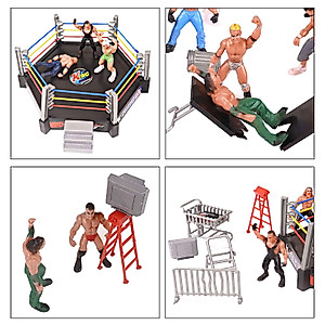 32Pcs Wrestling Toys for Kids, Wrestlers Playset with 12 Wrestling Action Figures, 2 Wrestling Rings, Many Realistic Accessories, Toy Figures & Playset Gift for 2 3 4 5 6 Boys Girls, Cool Cake Toppers