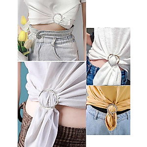 3 Pack Alloy T-Shirt Clips Rhinestone Scarf Ring Buckles 1.9 Inch Round Heart Shape Tshirt Scarves Clothes Waist Tie Decoration Accessories for Women Girls