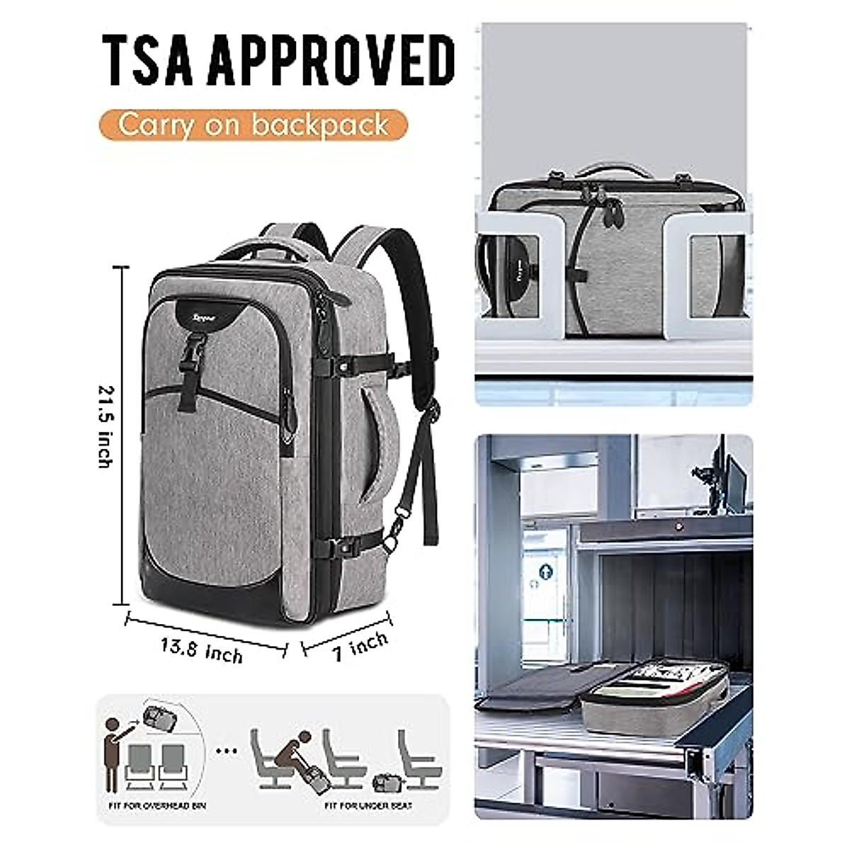 Carry on Backpack, 50l Large Travel Backpack with 3 Packing Cubes, Expandable Airline Approved 17inch Laptop Backpack, Business Weekender Daypack Overnight Luggage Duffel Bag Gifts for Men Women,Grey