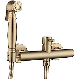 MINJING Toilet Bidet Faucet Gold, Solid Brass Wall Mount Handheld Bathroom Bidet Sprayer, Warm Cold and Hot Mixer Faucet, Single Handle Shattaf Spray Faucet
