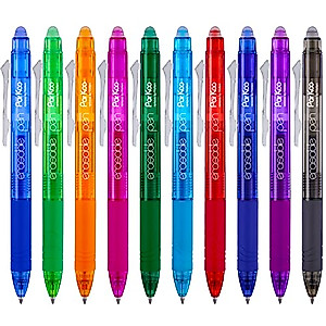 ParKoo Retractable Erasable Gel Pens Clicker, Fine Point 0.7mm, Assorted Color Inks for Drawing Writing, 10-Pack
