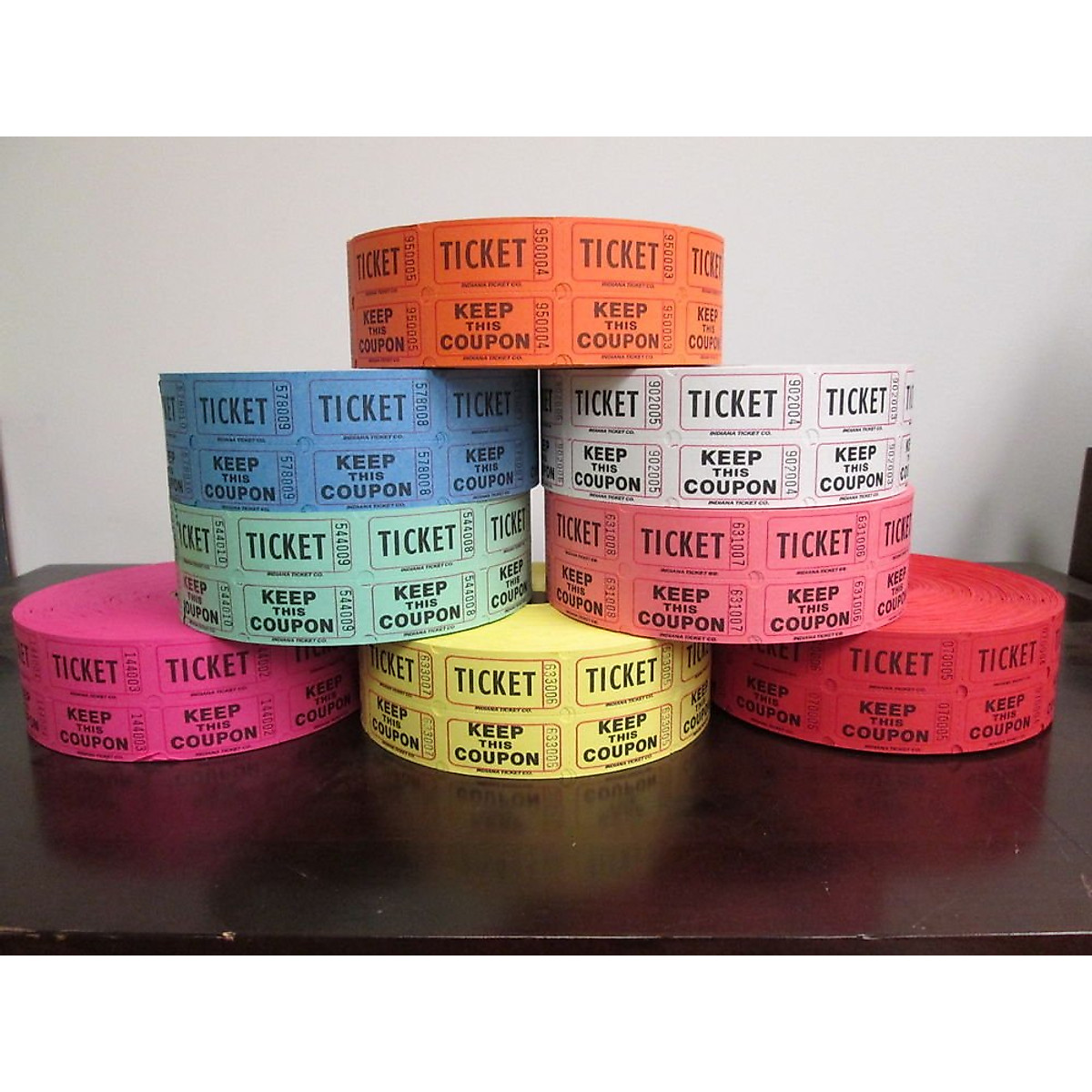 Raffle Tickets - 4 Rolls of 2000 Double Tickets. Total 8,000 50/50 Raffle Tickets (4 Assorted Colors)