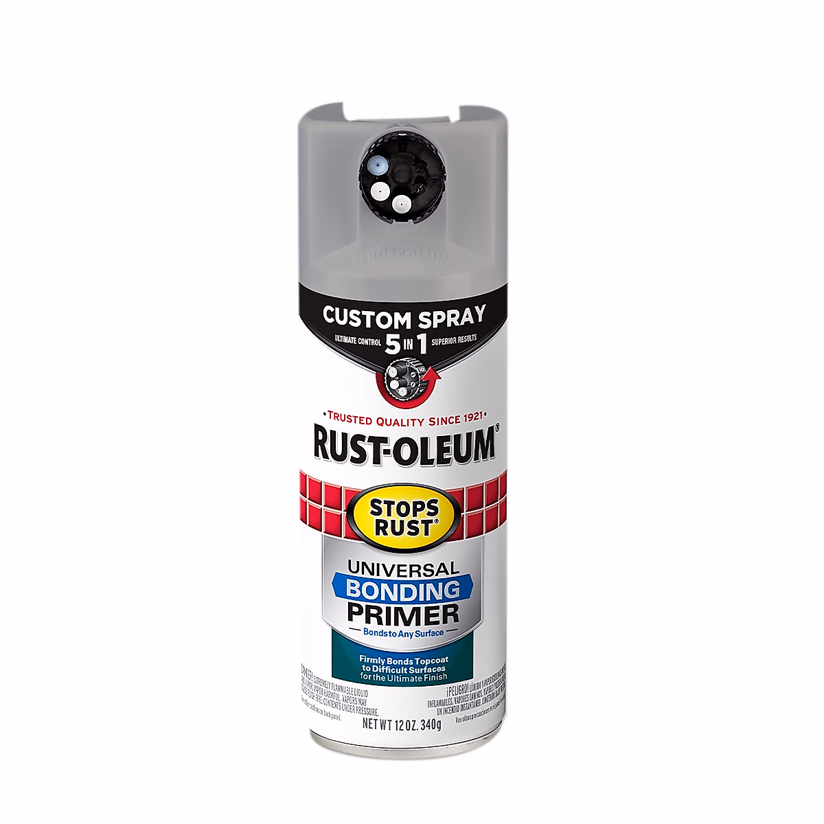 Rust-Oleum 384761 Custom Spray 5-in-1 Flat Gray Universal Bonding Primer Aerosol Spray, 12 oz., Gray