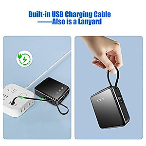Portable Charger Power Bank 20000mAh - Portable Phone Charger with 4 Built-in Cables & Lanyard 2in1, LED Display External Battery Pack with 5 Outputs & 3 Inputs, Compatible with iPhone, Samsung etc.