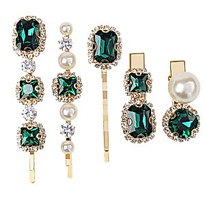 5 pcs Pearl Hair Pins for Women Hair Accessories Green Hair Clips Hair Bling Pearl Bobby Pins Emerald Hair Barrettes for Hair Styling