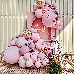 180pcs Pastel Pink Purple Balloon Garland Arch Kit Butterfly Stickers Baby Shower Decorations for Girl Birthday Party Bridal Shower Bachelorette Engagement Party Decorations by QIFU