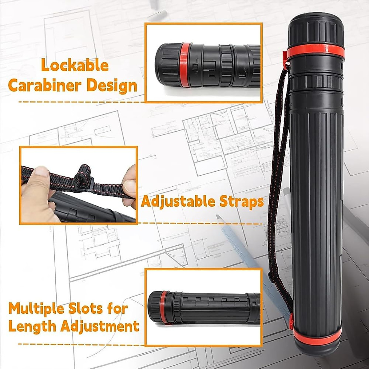 Jkjhbhged 3 Piece Poster Tube-Telescoping Blueprint Holder Black Art Tube for Posters, Documents, Art, Blueprints, Expandable 28.75Inches