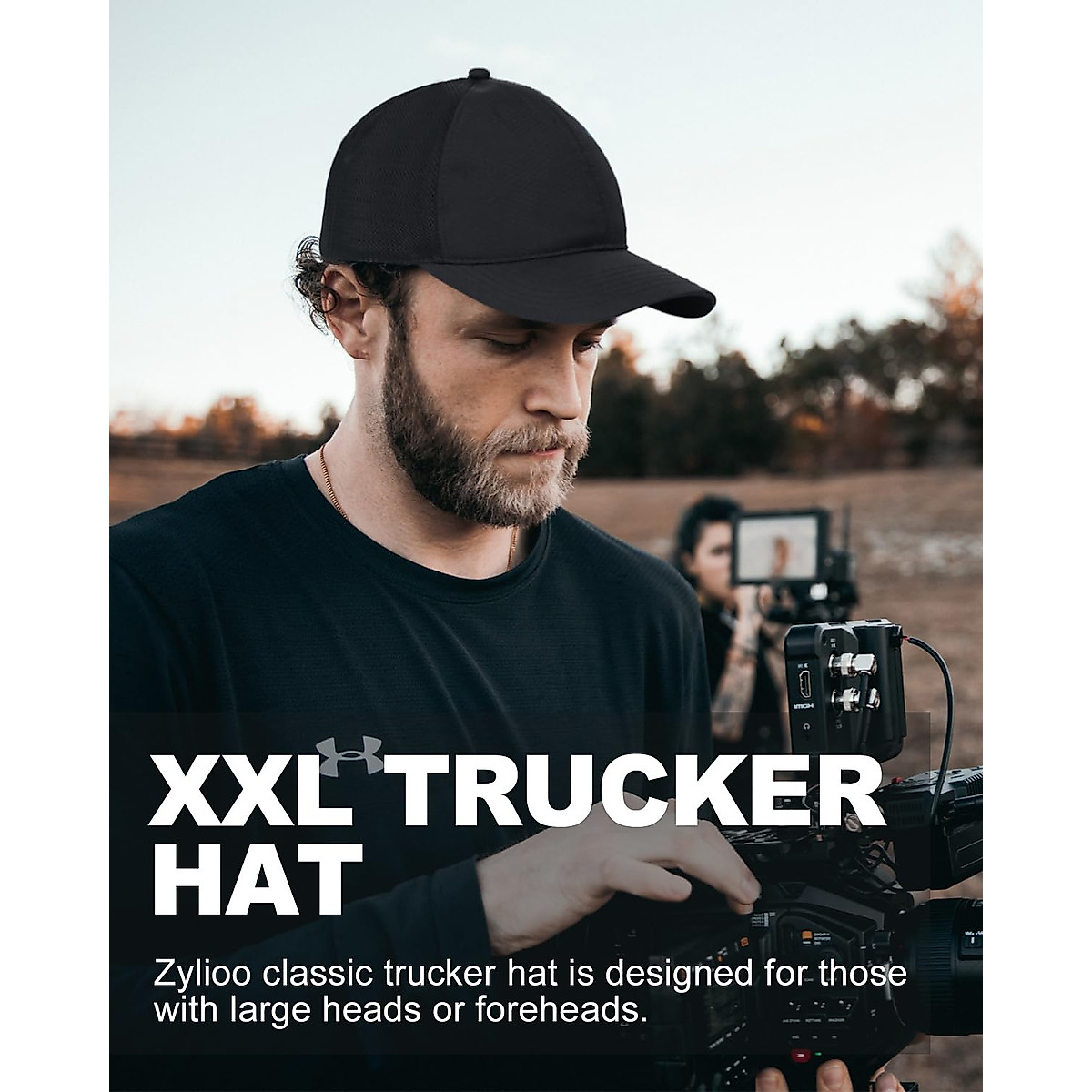 Zylioo XXL Oversize Trucker Mesh Cap,Adjustable Breathable Running Cap,Soft Crown Baseball Hat for Big Heads Black