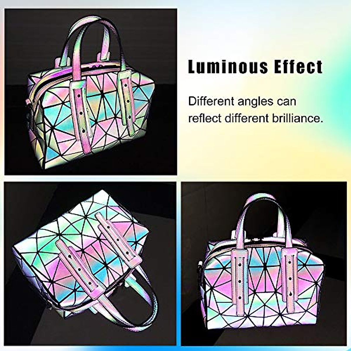 Longjet Purses and Handbags for Women Geometric Luminous Shard Lattice Holographic Tote Bags