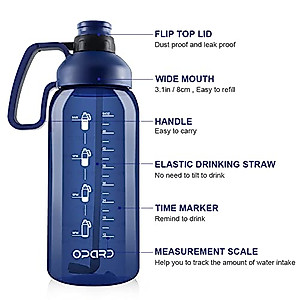 Opard Half gallon Water Bottle with Time Marker, 64oz Motivational Water Jug Large Sports Water Bottle with Straw Handle BPA Free for Gym Fitness (Blue)
